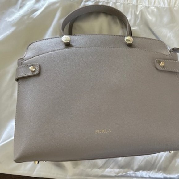 Furla | Bags | Furla Gray Leather Handle Bag With Strap | Poshmark